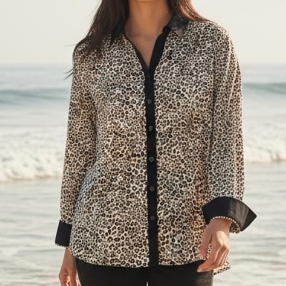 Chico's | Tops | Chicos Leopard Print Button Down Shirt Women 0usxs ...